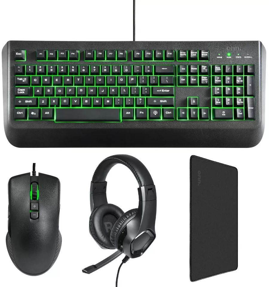 Refurbished Onn 4-PC Gaming Starter Kit with LED Keyboard + Mouse ...