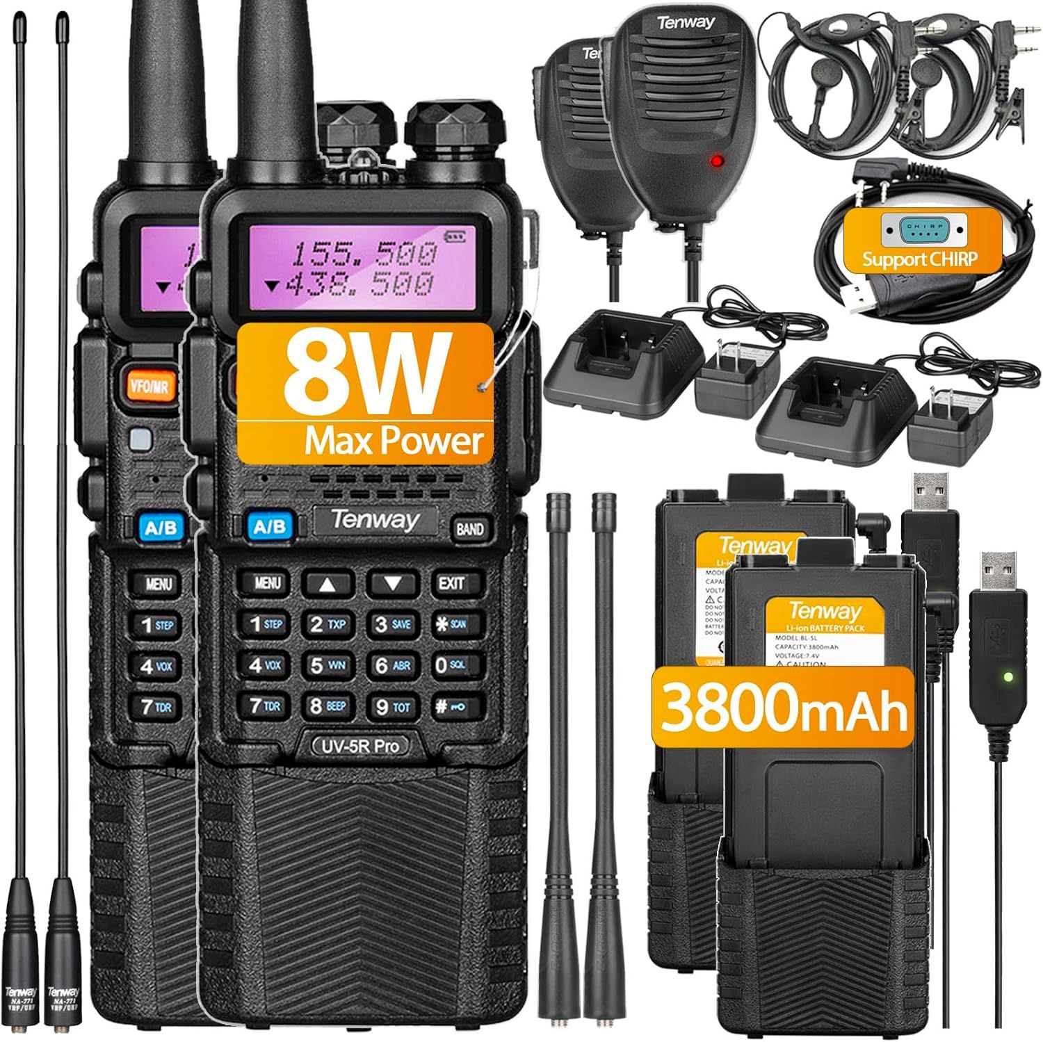 Refurbished Tenway UV-5R Pro Ham Radio 8W Dual Band Two Way Radio with ...