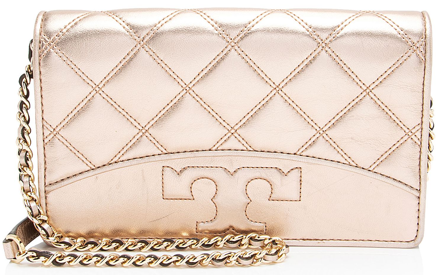 Refurbished Tory Burch Metallic Quilted Leather Savannah Chain Wallet ...